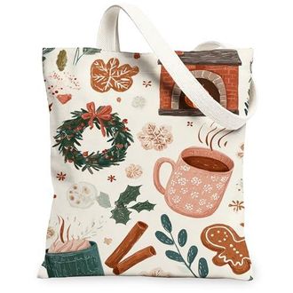 Generic Sacs fourre-tout confortables en toile de No&euml;l, motif plantes de vacances, sacs d&eacute;picerie r&eacute;utilisables, vintage chic, l&eacute;ger et lavable en toile pour,