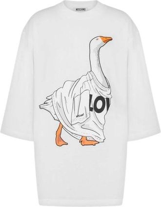 Moschino unisex, Tops, Blanc, Taille: 38 FR Cotton Jersey T-Shirt Goose