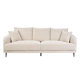 Miliboo Design-Sofa, 3-Sitzer, Stoffbezug, Velours-Effekt, Beige und Metall, Schwarz, Jerry