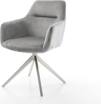 DELIFE Drehstuhl Pejo-Flex Samt Grau Kreuzgestell breit Edelstahl 360° drehbar Wippfunktion Taschenfederkern, Esszimmerstühle