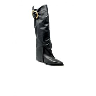 Elena Iachi Stiefel - E4485 Black Leather Boots - Gr. 38,5 (EU) - in Schwarz - f&uuml;r Damen