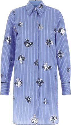 Le Twins LE Twins, Femme, Robes, Bleu, Taille: 36 FR Mini Robe Chemise Silenzio Ray&eacute;e en Popeline de Coton