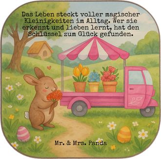 Mr. & Mrs. Panda Untersetzer f&uuml;r Gl&auml;ser Osterhase Blumenwagen Design - Geschenk, Blumen, gl&auml;seruntersetzer, Coaster, Tassenuntersetzer, Glas, Tulpen, Ostern, Tischunte