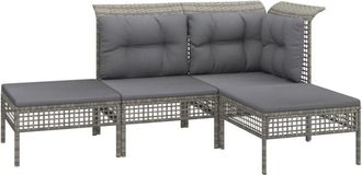 vidaXL 4-tlg. Garten-Lounge-Set mit Kissen Grau Poly Rattan Vidaxl