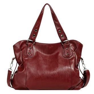 Generic Sac &agrave; bandouli&egrave;re en cuir synth&eacute;tique de grande capacit&eacute; avec rivets sous les bras pour femme, travail, shopping, voyage, Rouge, 1.57x11.42x5.51inch