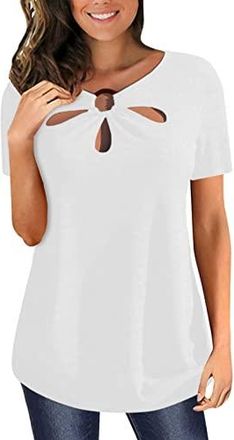 Janly T-shirt pour femme &agrave; col en V pour femme avec col rond pour les tenues d&eacute;t&eacute; d&eacute;contract&eacute;es dans un design uni manches courtes enterrement de vie de jeu