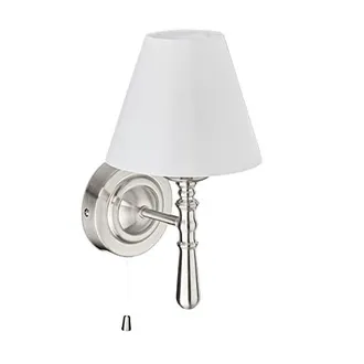 Relaxdays Wandlampe mit Schirm, innen, Zugschalter, Flur & Wohnzimmer, E14, Stoff, Metall, HBT 28x16x19 cm, silber/weiß