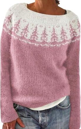 Generic Pull dautomne en tricot à manches longues pour femme - Pull islandais doux et confortable - Pull nordique pour femme - Chaud - Tendance - Col rond - P