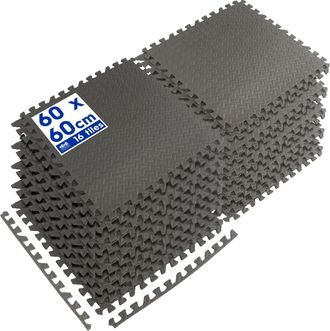 Harbour Housewares Eva-Schaumstoff-Fitnessmatten - 60 x 60 cm - 16 gro&szlig;e, Schwarze, strapazierf&auml;hige, rutschfeste Gummimatten f&uuml;r Fitness, Zuhause, Garage, Pool, Laufban