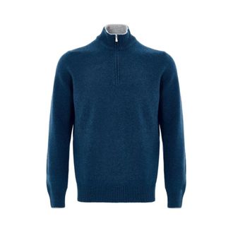Gran Sasso Homme, Pulls, Bleu, Taille: XL Pull Mock &agrave; Demi-Zip