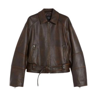 Max Mara Femme, Vestes, Brun, Taille: 40 FR Veste en cuir luxueuse avec finition us&eacute;e