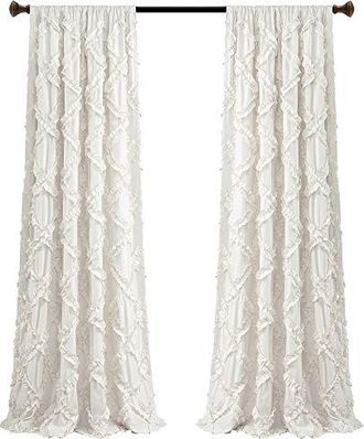 Lush Décor Rüschen-Diamantvorhänge, strukturiertes Fensterpaneel-Set für Wohnzimmer, Esszimmer, Schlafzimmer (Paar), 241,3 x 137,2 cm, Weiß