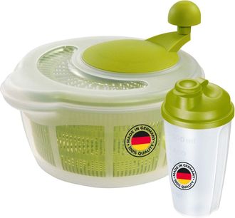 Westmark Salat-Set: 1 Salatschleuder, 5 Liter + 1 Dressingshaker 0,5 Liter, Kunststoff, BPA-frei, Fortuna, Farbe: Transparent/Grün, 243222E7