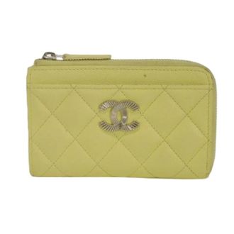 Chanel Pre-owned Matelasse Shiny Grained Calfskin Coin Card Case - Femme - Pre-owned - Jaune - Taille: ONE Size