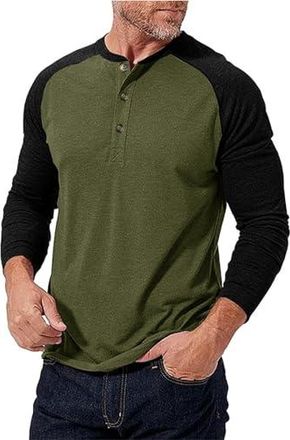 Generic Chemise Henley &agrave; manches longues boutonn&eacute;e et col Henley pour homme - L&eacute;ger et respirant - Manches longues raglan - Printemps et automne - Confortable
