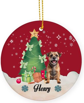 Generic Border Terrier Hund Keramik Weihnachts Ornamente Mit Seil Keramik Ornamente 7.3Cm Weihnachtsbaumschmuck
