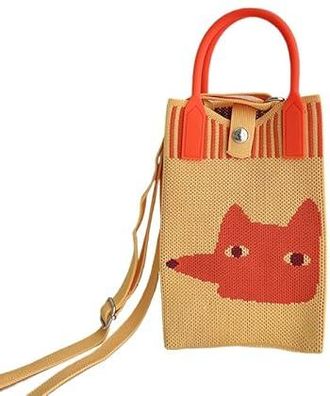 Generic Sac &agrave; bandouli&egrave;re tricot&eacute; pour t&eacute;l&eacute;phone portable avec boucle magn&eacute;tique, sac &agrave; bandouli&egrave;re carr&eacute; vertical en fibre de polyester, 12 x 18 cm avec sang