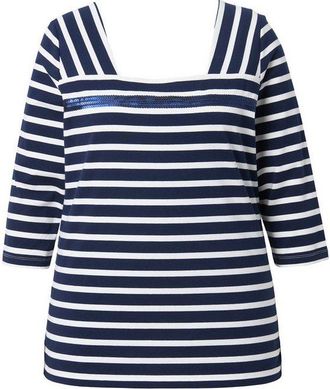 Ulla Popken Longsleeve Shirt Ringel Pailletten Carr&eacute;e-Ausschnitt 3/4-Arm