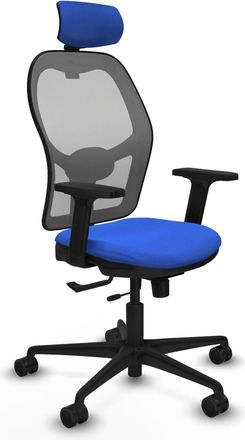 Piqueras y Crespo Ergonomischer B&uuml;rostuhl, Kopfst&uuml;tze, verstellbare Arme, Lendenwirbelst&uuml;tze h&ouml;henverstellbar, Kopfteil in H&ouml;he und Neigung, Grau/Blau