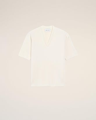 Ami Pull Blanc Col V Manches Courtes en Laine Blanc - XXS - Femme