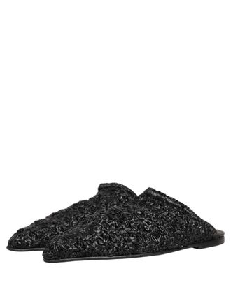 Dolce & Gabbana Mens Crocheted Knit Slipper Black Leather