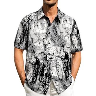 Generic Chemise en lin &agrave; manches courtes pour homme - Blanc - Polo slim grande taille - Haut britannique - Haut d&eacute;contract&eacute; &agrave; manches longues - Coupe droite -