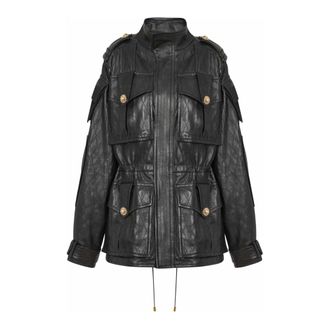 Balmain Parka aus gestepptem Lammleder mit Diamond-Muster - - Jackets - Damen - Schwarzk - XS