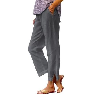 Generic IQYU Pantalon d&eacute;t&eacute; 7/8 en mousseline pour femme - L&eacute;ger - 3/4 - Grande taille - Pantalon d&eacute;t&eacute; l&eacute;ger - Pantalon de plage avec fente - Pantalon d&eacute;t&eacute; l&eacute;g