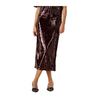 Y.A.S Yasroyalina Pailletten-Maxirock in Kn&ouml;chell&auml;nge - - Skirts - Damen - Braun - S