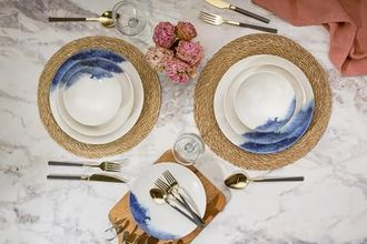 Hermia Elegant 24-Piece Dinner Set, 100% Porcelain | Includes Service Plates, Bowls & Dessert Plates | Dishwasher & Microwave Safe | Perfect for Any Occasion
