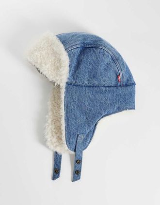 Levi's kuschelige Denim-Trapperm&uuml;tze in Blau-Wei&szlig;