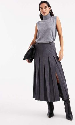 Asos Jupe mi-longue plissée ajustée - Anthracite-Gris