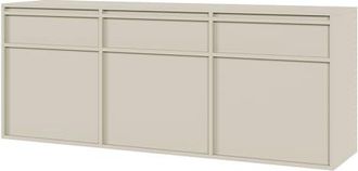 Selsey Kommode Aufbewahrungsschrank 3 Türen 3 Schubladen Schrank Schubladenschrank Push to Open Hängend 154 cm Evo Graubeige