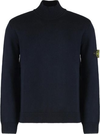 Stone Island Homme, Pulls, Bleu, Taille: XL Pull Col Roulé avec Bords Côtes