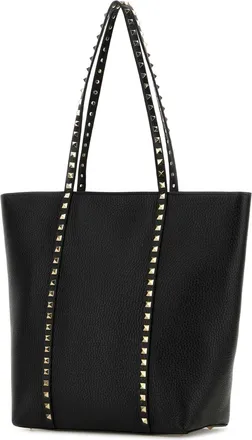 Valentino Garavani Womens Black Leather Rockstud Shopping Bag Nero Borse A Mano