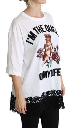 Dolce & Gabbana Womens White Angel Print Cotton Round Neck Shirt Tops Nylon