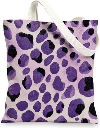 Generic Sacs fourre-tout en toile avec imprimé léopard, sacs à provisions réutilisables, élégants et légers, bandoulière lavable, violet, 13x15 Inch