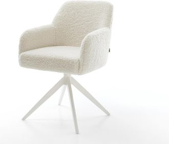 DELIFE Drehstuhl Greg-Flex Teddystoff Beige Kreuzgestell breit Wei&szlig; 360&deg; drehbar Wippfunktion Taschenfederkern, Esszimmerst&uuml;hle