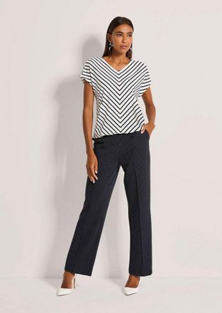 Madeleine Kurzarmshirt Glanzshirt mit Streifenmuster Streifenbluse mit V-Ausschnitt, elastischem Saum und Kurzarm