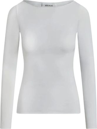 Aya Muse Femme, Tops, Blanc, Taille: 38 FR Boatneck Long Sleeve