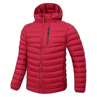 Generic Manteau dhiver solide &agrave; bulles pour homme - Manteau dhiver &agrave; capuche isol&eacute;, pliable et l&eacute;ger, Rouge, 4XL