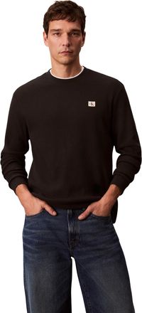 Calvin Klein Herren Langarmshirt Waffle Badge Tee mit Rundhalsausschnitt, Schwarz (Black), S