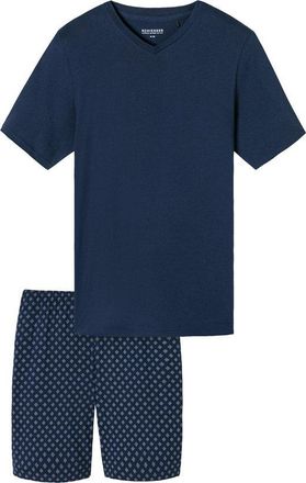 Schiesser Herren Pyjama blau Jersey-Baumwolle gemustert