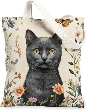 Generic Sac fourre-tout en toile motif chats russes bleus pour le shopping, 33 x 38 cm, sac d&eacute;picerie r&eacute;utilisable pour femme, animal de compagnie, peinture, 