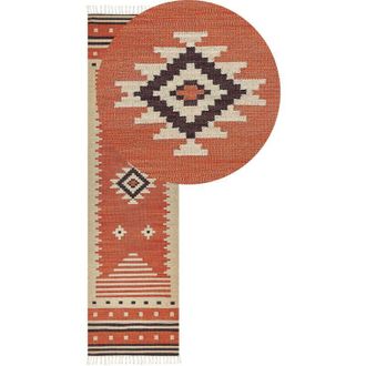 Beliani Teppich GAVAR Orange 80 x 300 cm Baumwolle Kelim