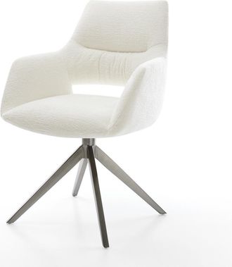 DELIFE Drehstuhl Yago-Flex mit Armlehnen Boucl&eacute; Soft Beige Kreuzgestell breit Graphit 360&deg; drehbar Wippfunktion Taschenfederkern, Esszimmerst&uuml;hle