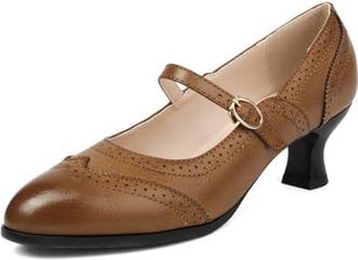 Generic Chaussures Femme Mary Janes Vintage Talons Chaton Bout Rond Tige PU Bride Cheville Réglable Boucle Antidérapantes Confortables Robe Bureau Travail,Apr