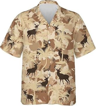 Keephen For&ecirc;t Cerf Chemises Hawaiiennes Impression 3D Chemise &agrave; Boutons pour Femmes Hommes Manches Courtes Plage Chemise Aloha