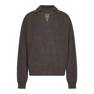Uma Wang UMA Wang, Homme, Pulls, Brun, Taille: S Pull Col Polo V Col Ouvert en Cachemire C&ocirc;tel&eacute;