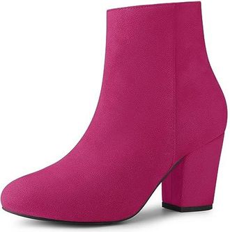 Allegra K Bottines à Talon Rond pour Femmes avec Bout Rond et Fermeture à glissière Rose Vif 38.5
